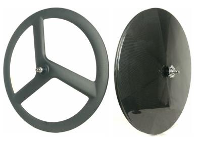 China 700C Front 3 Spoke Carbon Disc Wheel T700 High Stiff For Track / Fixed Gear Bike for sale