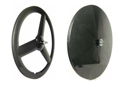 China Track Bike Carbon Disc Wheel 700C Tri Spoke T700 Front 23MM Width Rear 22MM Width for sale