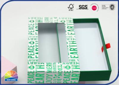 China Green Customized Rectangle Drawer Paper Box 4C Printed Rigid Cardboard With Silk Ribbon for sale