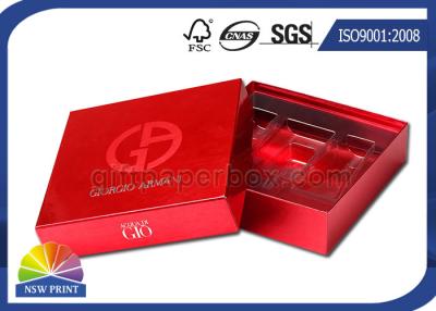China Fancy Red Square Cosmetic Rigid Paper Cardboard Gift Box With Plastic Inner Tray for sale