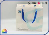 China White Coated Paper Shopping Bags Custom Size Matte Lamination With Blue Handle for sale