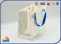 China White Coated Paper Shopping Bags Custom Size Matte Lamination With Blue Handle for sale