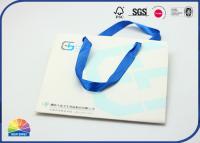 China White Coated Paper Shopping Bags Custom Size Matte Lamination With Blue Handle for sale
