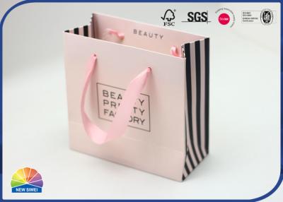 China 350gsm Coated Paper Shopping Bags Pink Stripe Design Matte Lamination for sale