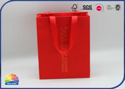 China Red Color Luxury Paper Gift Bag Matte Lamination Gold Hot Stamping With Handle for sale