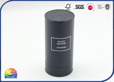 China Black Leather Specialty Composite Paper Tube Perfume Package Embossed Logo for sale