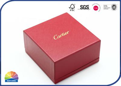 China Red Texture Paper Rigid Box Present Package Gold Foil Logo Stamping for sale