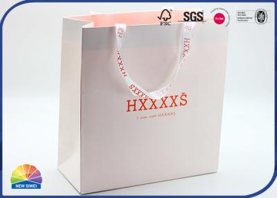 China White Paper Shopping Bags With Handles Pantone Printed Inside for sale