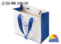 China Colored Cotton Flat Ribbon Handle White Cardboard Printed Paper Bags for sale