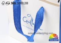 China Colored Cotton Flat Ribbon Handle White Cardboard Printed Paper Bags for sale