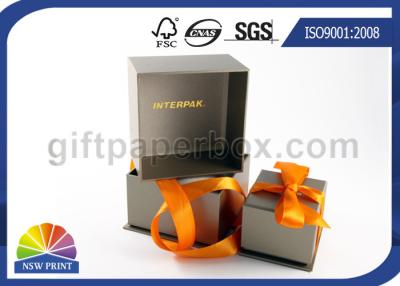 China Silver Cardboard / Art Paper Hinged Lid Gift Box With Ribbon Bowknot for sale