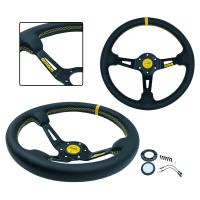 China MOMO 14 inch 340mm Racing Steering Wheel Hand Stitched Genuine Leather Universal for sale