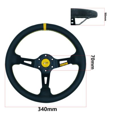 China MOMO 14 inch 340mm Racing Steering Wheel Hand Stitched Genuine Leather Universal for sale
