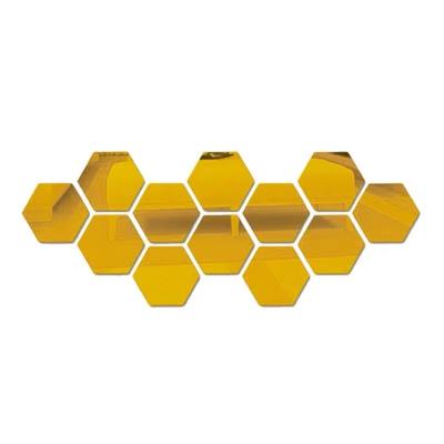 China 3D 12Pcs Hexagon Acrylic Mirror Wall Stickers Decorative Tiles Self Adhesive Aesthetic Room Home Decor Shower Makeup Panel for sale