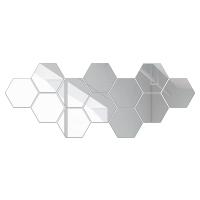 China 3D 12Pcs Hexagon Acrylic Mirror Wall Stickers Decorative Tiles Self Adhesive Aesthetic Room Home Decor Shower Makeup Panel for sale