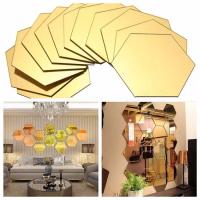 China 3D 12Pcs Hexagon Acrylic Mirror Wall Stickers Decorative Tiles Self Adhesive Aesthetic Room Home Decor Shower Makeup Panel for sale