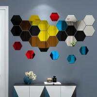 China 3D 12Pcs Hexagon Acrylic Mirror Wall Stickers Decorative Tiles Self Adhesive Aesthetic Room Home Decor Shower Makeup Panel for sale