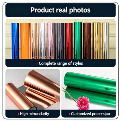 China Special Effect PET Mirror Film Self Adhesive Wrap Vinyl Custom Shape Cuttable Decoration Roll for sale