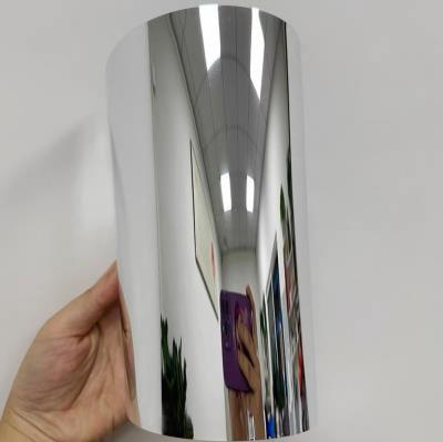 China Bright Silver PET Mirror Roll Film Gift Packaging Craft Self Adhesive Cuttable Vinyl Sheet for sale