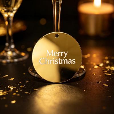 China Round Acrylic PMMA Mirror Sheet Hangable Holiday Decoration Ornament with Customizable Greeting Message String for sale