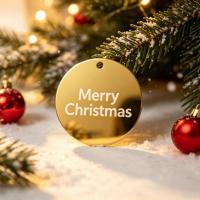 China Customizable Greeting Text Acrylic Mirror Christmas Ornament 1mm Gold Shatterproof Hanging Decor for Holiday Party for sale