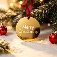 China Pre-Drilled Hole Acrylic Mirror Ornament 1mm Gold String Hanging Ready Hang Shatterproof Decor for Christmas for sale