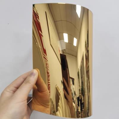 China Gold PET Mirror Sheet High Gloss Crystal Clear Reflection Flexible Wedding Decor Carpet Panel for sale