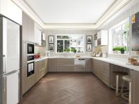 China Wall Mounted Modern Gray Kitchen Cabinets Melamine MDF Ready Made Cupboards for sale