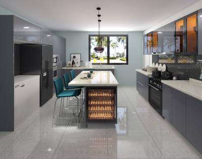 China ISO Modern Gray Cabinet Kitchen Contemporary High Gloss Kitchen Cabinets Lacquer Built In Pantry Cabinet for sale