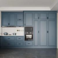 China Melamine Solid Wood Laminate Blue Gray Kitchen Cabinets Scratch Resistant Traditional Cabinets Kitchen for sale