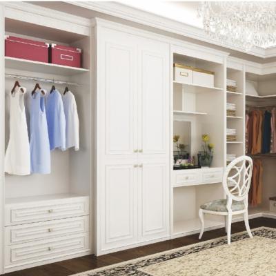 China L Shaped Walk In Closet Wardrobe 5x4 7x7 Custom With Classic White Solid Wood Finish for sale