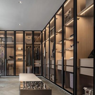 China U Shape Walk In Closet Organizer Solid Pine Wooden Custom Walk In Wardrobe for sale
