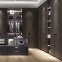 China Smooth auto Black Bedroom Glass Wardrobe Melamine Custom Swing Door Closet for sale