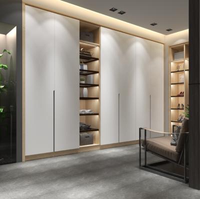 China Pre Made UV Finish Solid Wood White Wardrobe Swing Door Lacquer For Dressing Room for sale