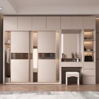 China Walnut Sliding Door Wardrobe With Drawers 200cm Wide Laminate for sale