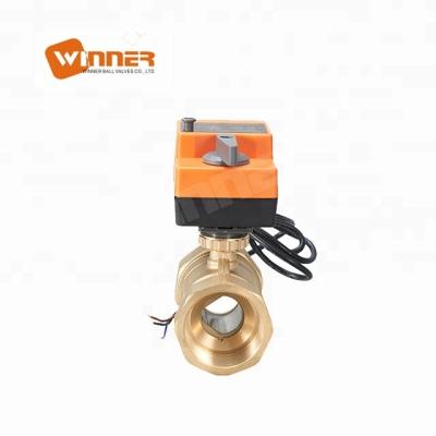 China 24vac 2 way DN 50 2 inches brass motorized  electric 3-point large flow  ball valve for sale