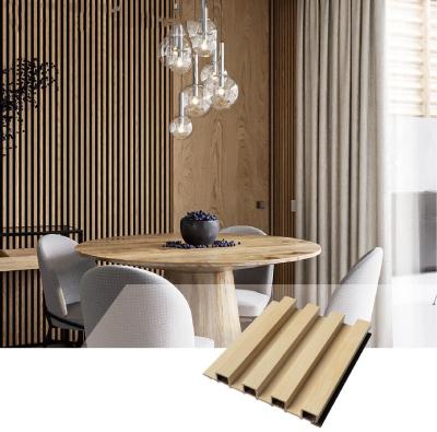 China Crack Resistance Grille Cladding Wpc Fluted Wall Panels Wood Grain  177*21.5mm for sale