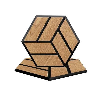 China Modern Design Wood Veneer Acoustic Hexagon Panels Soundproof And Sound-Absorbing Wall Panels For Hotel Insulation for sale