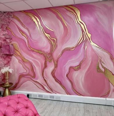 China Romantic Decorative PVC Marble Sheet Pink Flower UV Marble Wall Panel For Bedroom Decoration for sale
