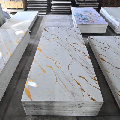 China Gold Powder Stone Vein Wall Pabel Marble-patterned UV High-gloss Marble Moisture-Proof Large Custom Thickness PVC Marble Sheet for sale