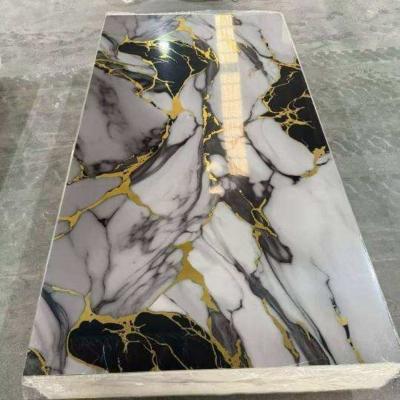 China Hot Sales UV Marble Sheet Customization Gilded Gold Design PVC Marble Wall Panel for Indoor Decoration for sale