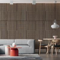 China Wood Slatted Office Partition Panel MDF Wooden Mobile Restaurant Partition Wall Dividers 100% Polyester PET and Wood Wall Panels for sale