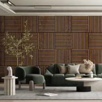 China Wood Slatted Office Partition Panel MDF Wooden Mobile Restaurant Partition Wall Dividers 100% Polyester PET and Wood Wall Panels for sale