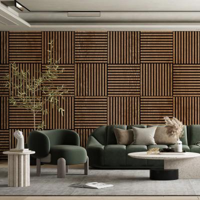China Wood Slatted Office Partition Panel MDF Wooden Mobile Restaurant Partition Wall Dividers 100% Polyester PET and Wood Wall Panels for sale