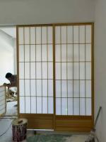 China Plaid Wood Door Translucent Japanese Sliding Shoji Paper Screen Door Washi Paper Classic Room Divider Solid Wood for sale