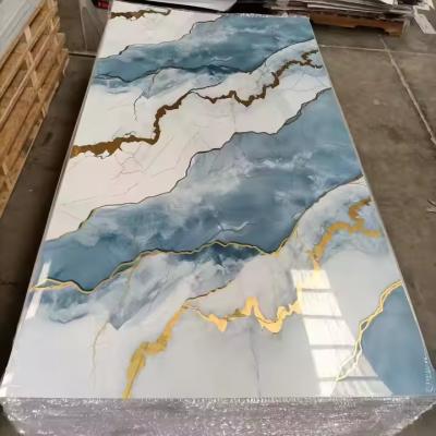 China Interior Glossy Indoor Design UV Wall Panel Waterproof and Fireproof Modern Style New Material 4*8 Foot PVC Marble Sheet for sale