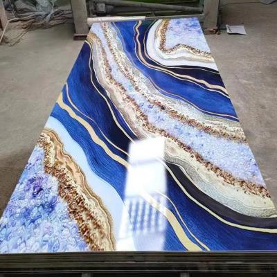 China Abstract Modern Art 1220x2440mm 3mm High Glossy PVC Wall Panel Mirror Coating Interior Club Bar Background UV Marble Sheet for sale