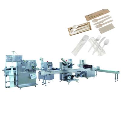 China Spoon Knife Fork Wet Wipe Tissue Paper Auto Feeding Counting Packing Making Machine Plastic Packaging Price Disposable for sale