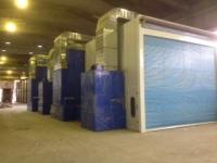 China 20m Bus Spray Booth Two Side Wall Extraction Gas Burner Heating Rock Wood for sale