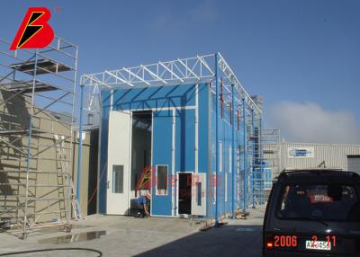 China Truck Bus Diesel Burner Heated Paint Booth with Lift Platform - 15000×5000×5000mm, 49KW Power, 80℃ Max Temperature for sale